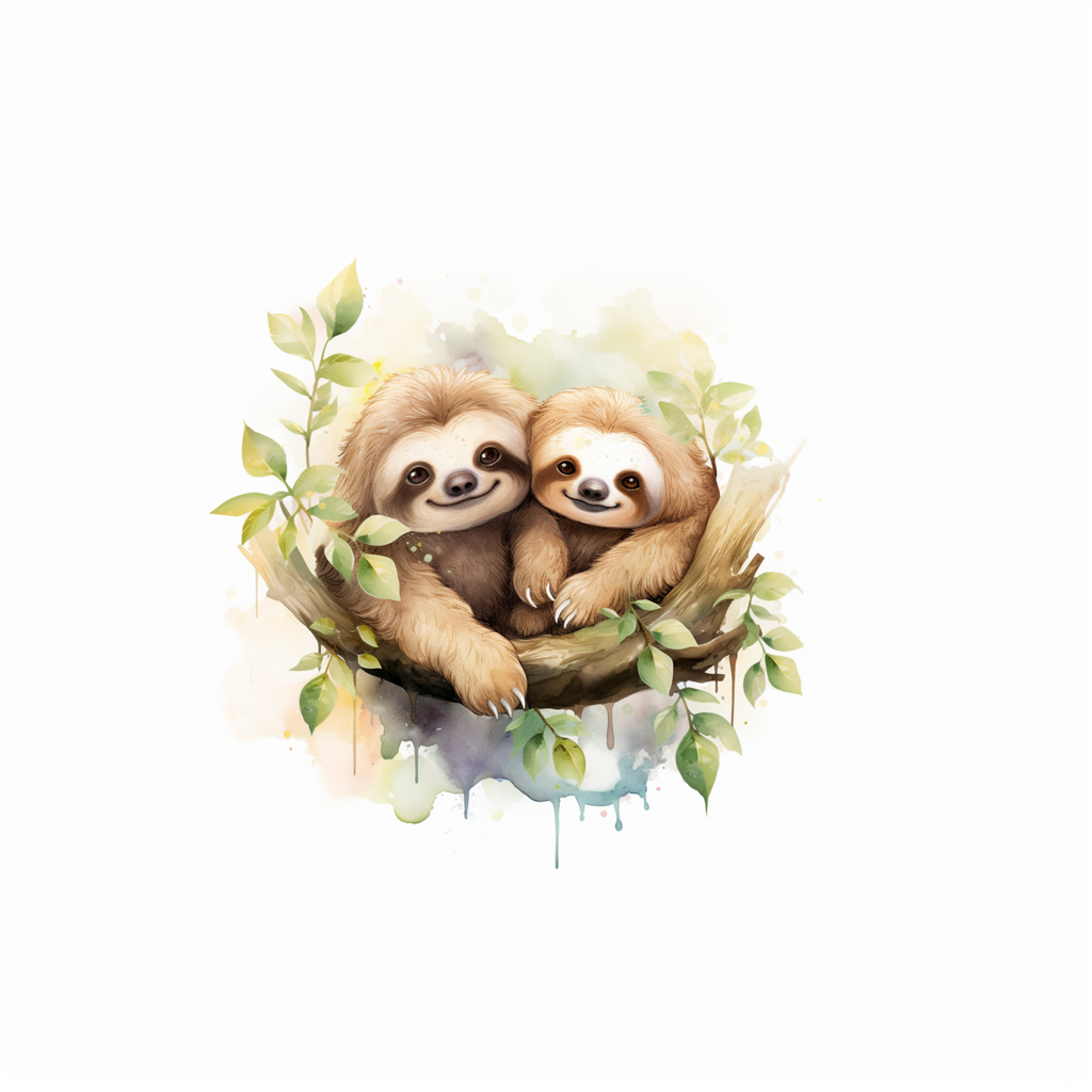 Sloth and Baby Sloth Watercolor - Galt Ocean Designs